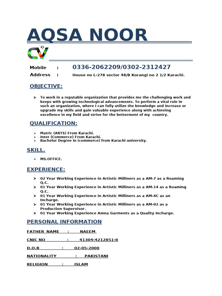 Aqsa Noor: Objective | PDF