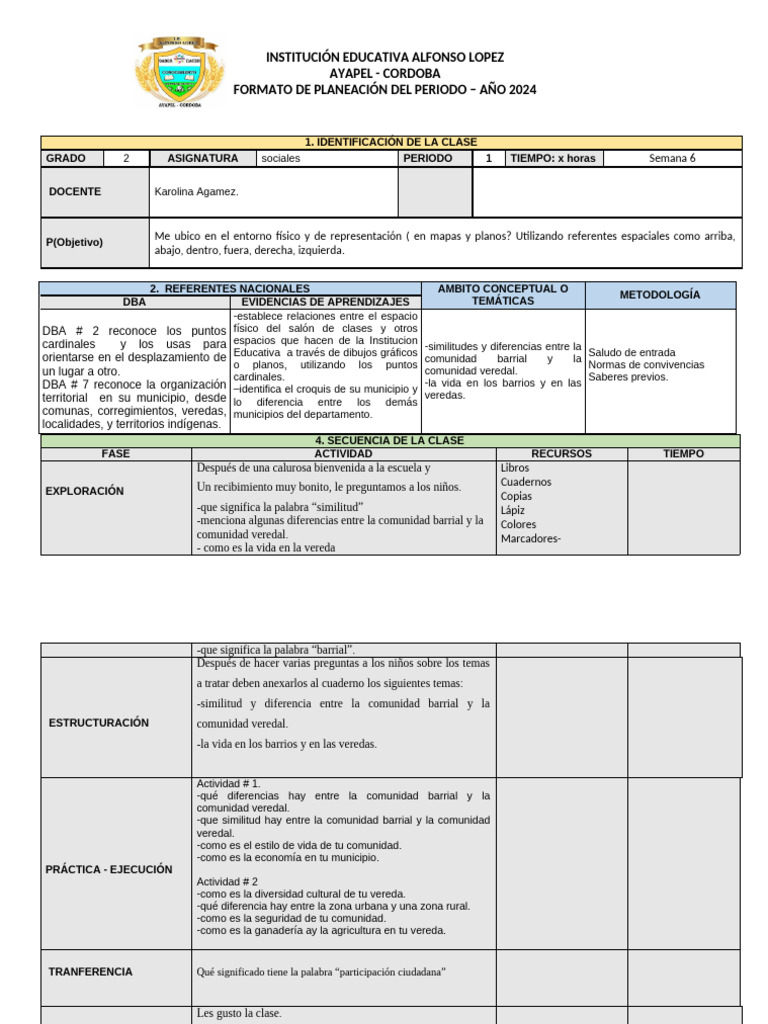 SOCIALES PERIODO 1, GRADO 2 Semana 6 | PDF | Aprendizaje