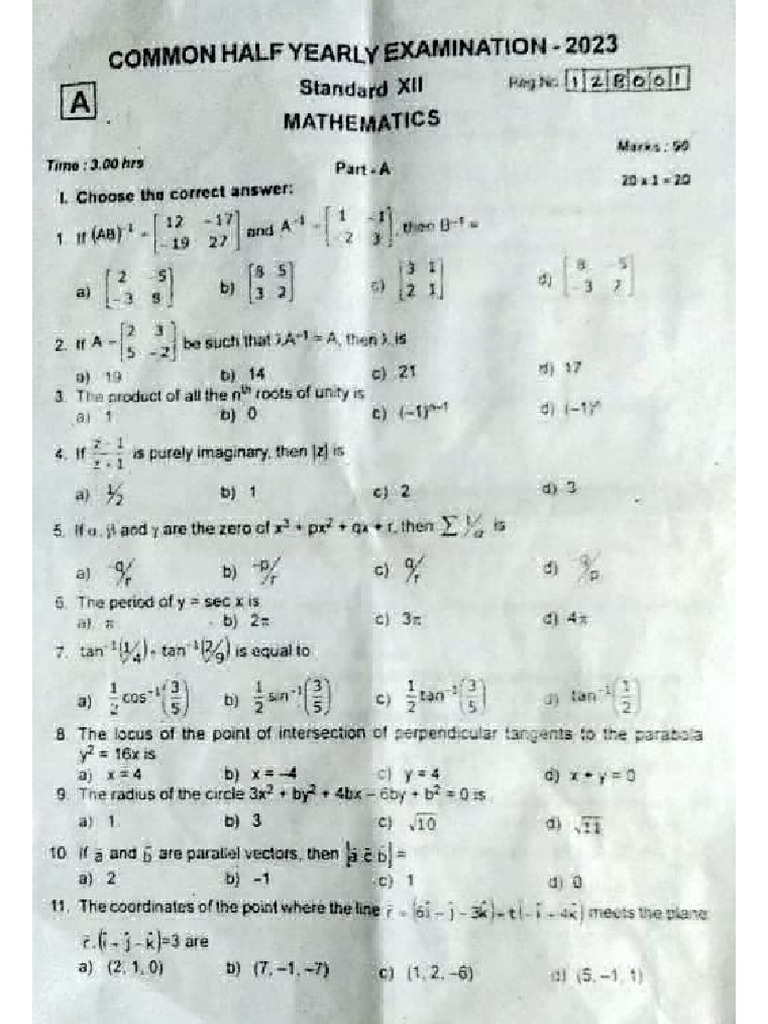 2023 Half-Yearly Mathematics Exam Guide | PDF | Mathematical Physics | Mathematics