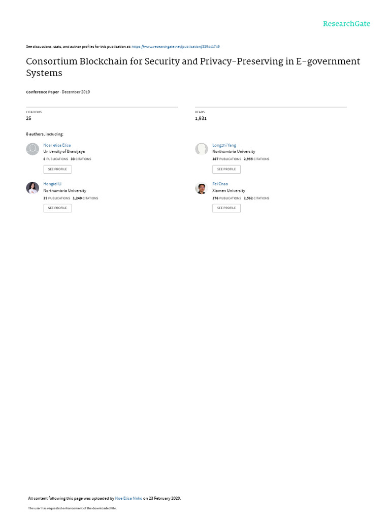 Consortium Blockchain For Security and Privacy-Preserving in E-Government Systems | PDF ...