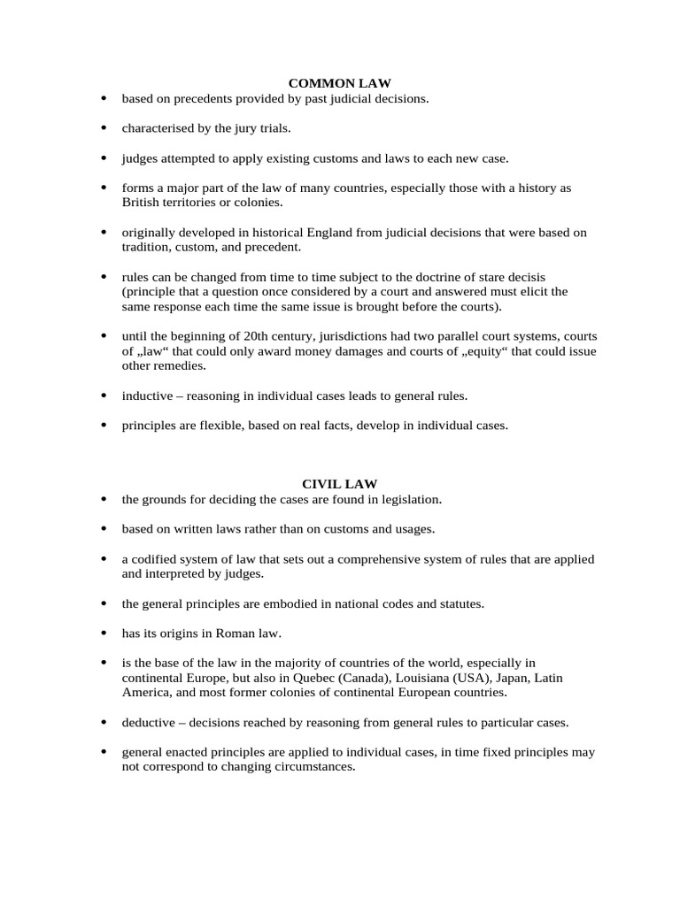 Legal Systems: Common vs. Civil Law | PDF