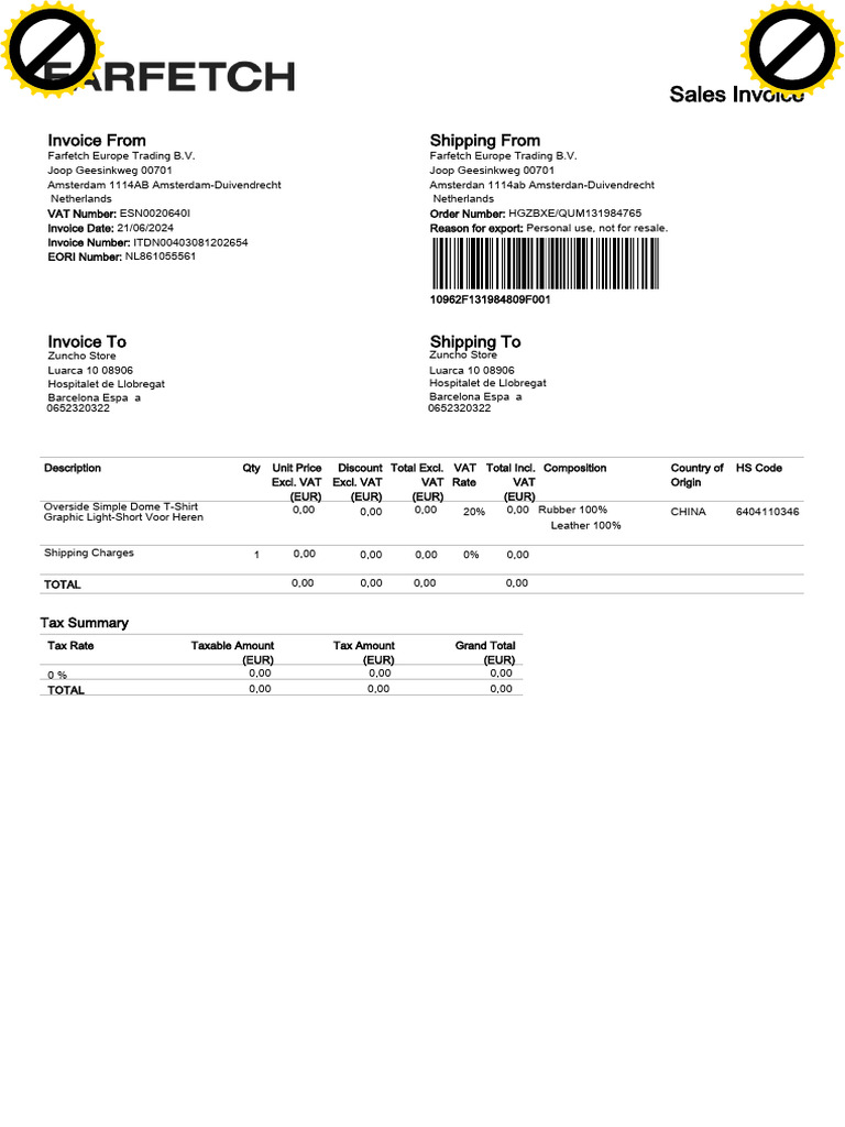 Sales Invoice for Zuncho Store Purchase | PDF | Value Added Tax | Trade