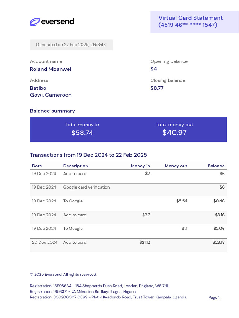 Virtual Card Statement Summary | PDF | Financial Technology | Finance ...