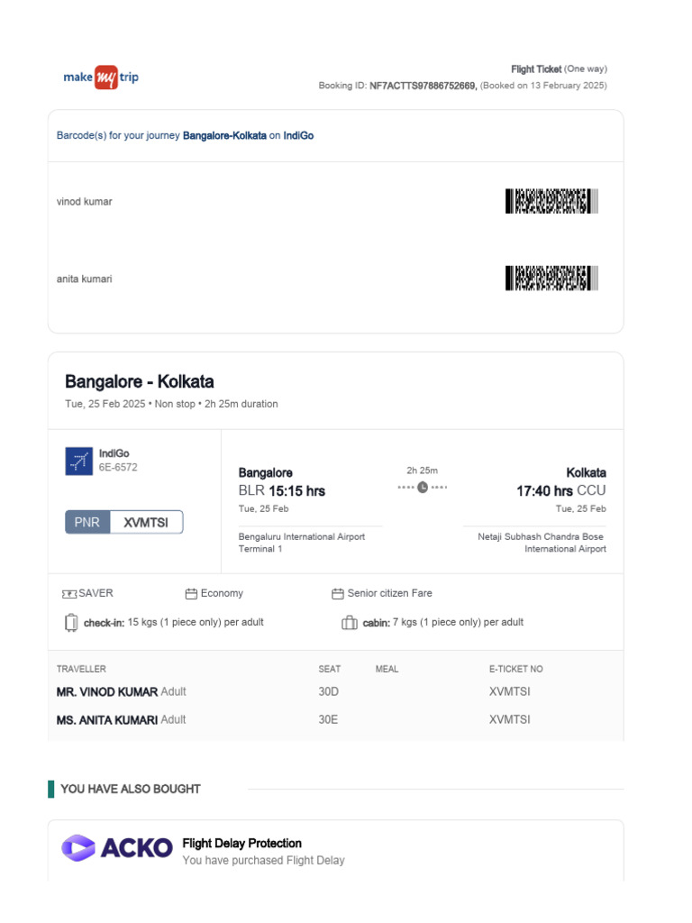 NF7ACTTS97886752669 ETicket | PDF | Identity Document | Aviation