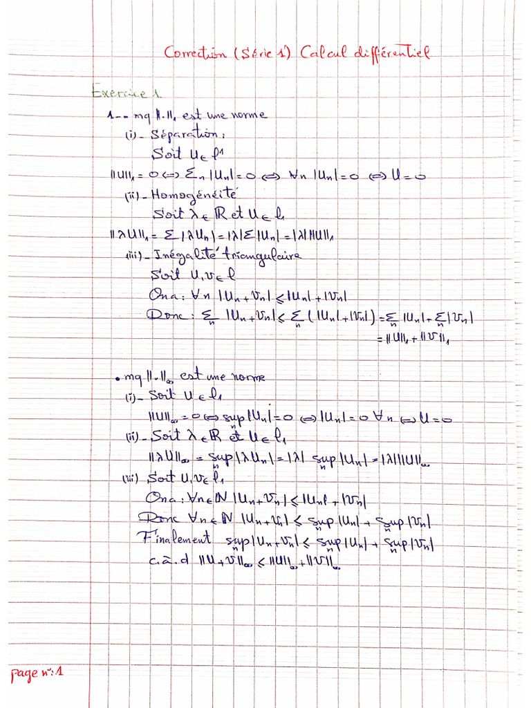 Correction Série 1 Calcul Diff | PDF