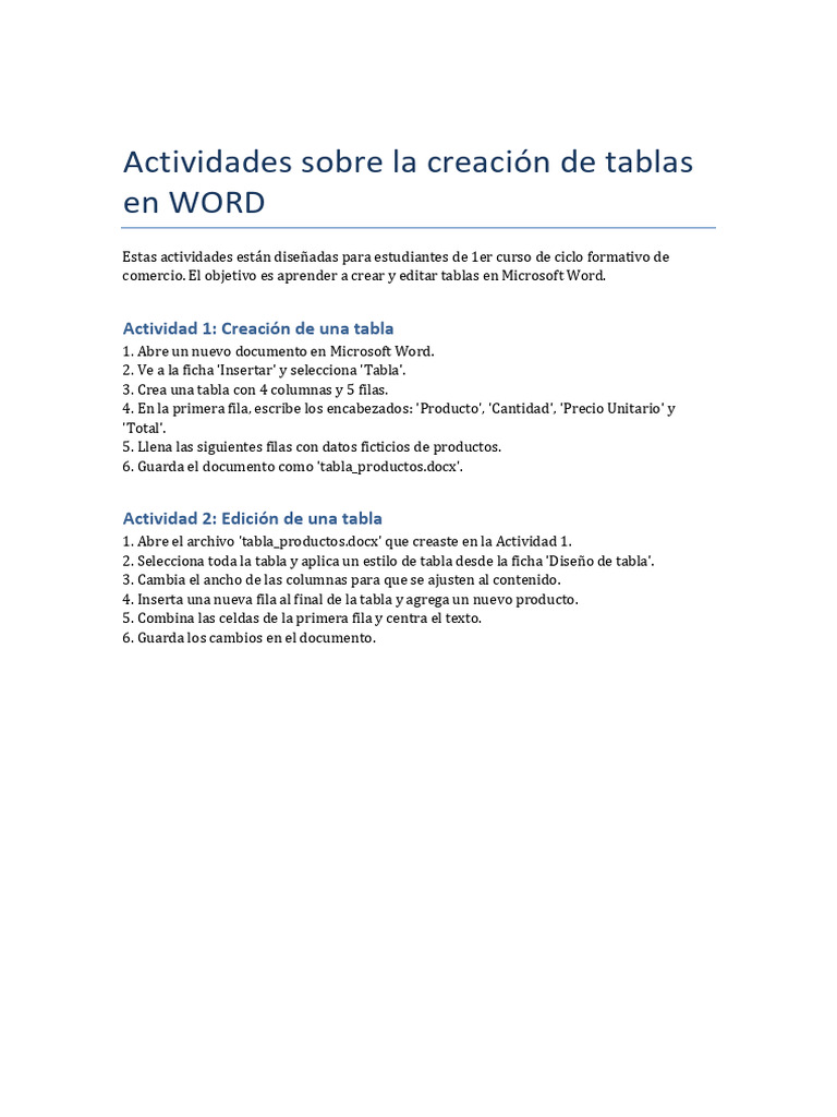 Creación y Edición de Tablas WORD | PDF