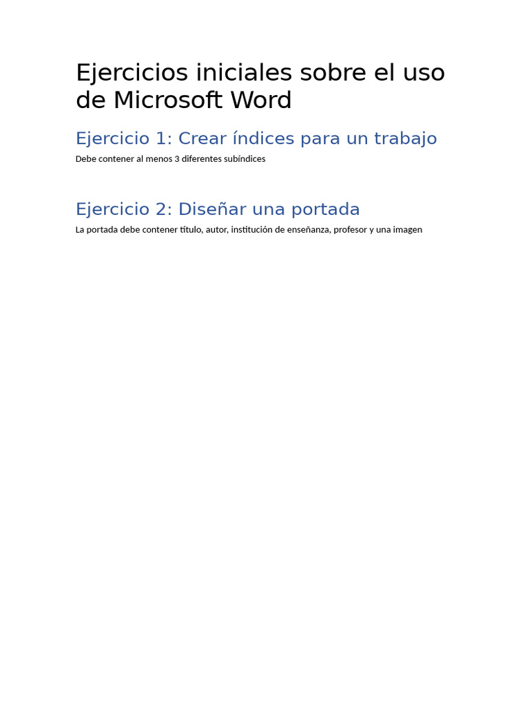 Ejercicios de Word: Índices y Portadas | PDF