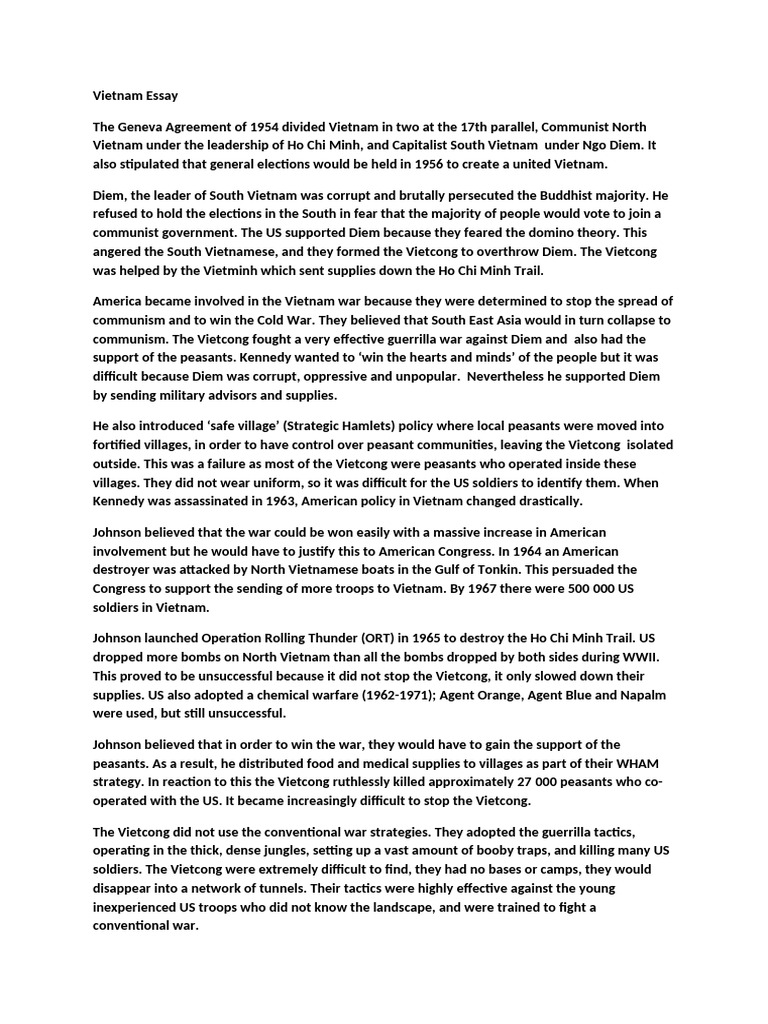 Vietnam Essay | PDF | Vietnam War | Viet Cong