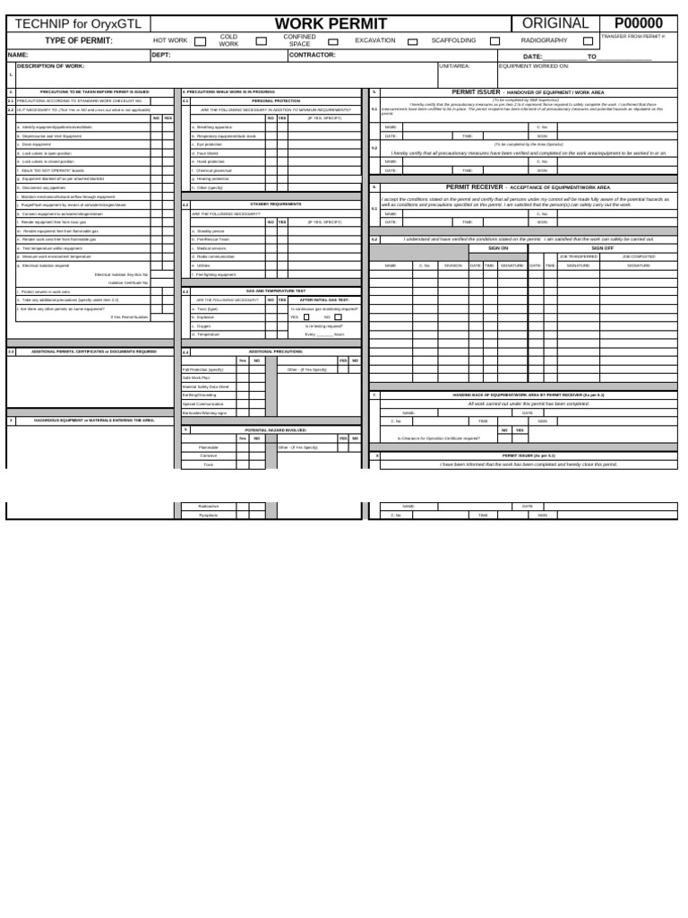 OryxGTL Work Permit Guidelines | PDF | Occupational Safety And Health ...
