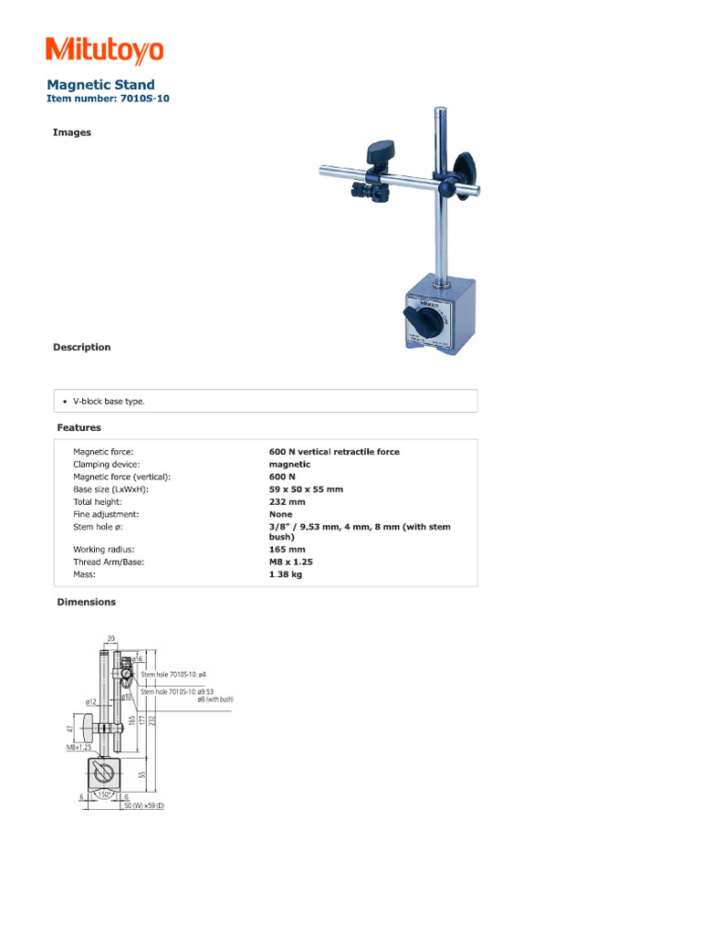 Mitutoyo - 7010S-10 - Magnetic Stand | PDF