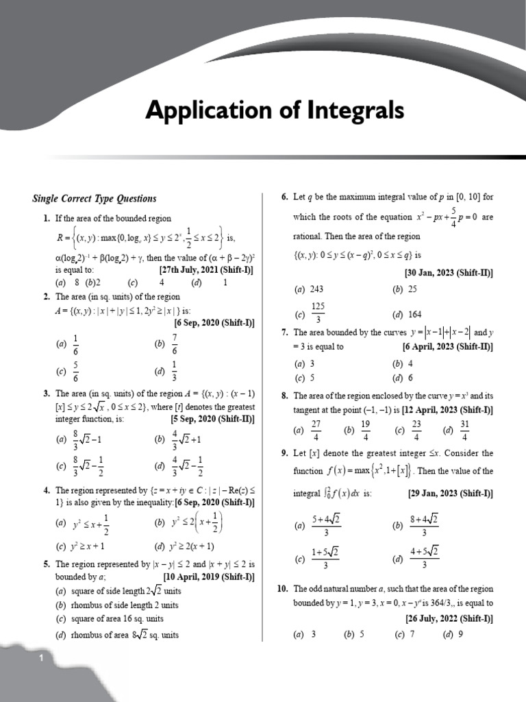 Application of Integrals - PYQ Practice Sheet | PDF | Mathematical Concepts | Geometry