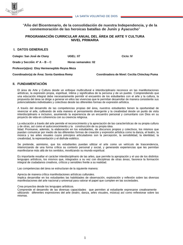 Programación Anual 4° PRIM - MÚSICA - 2024 | PDF | Aprendizaje | Notación musical