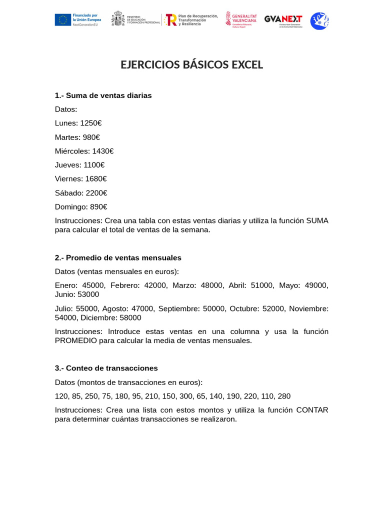 Ejercicios Básicos de Excel | PDF