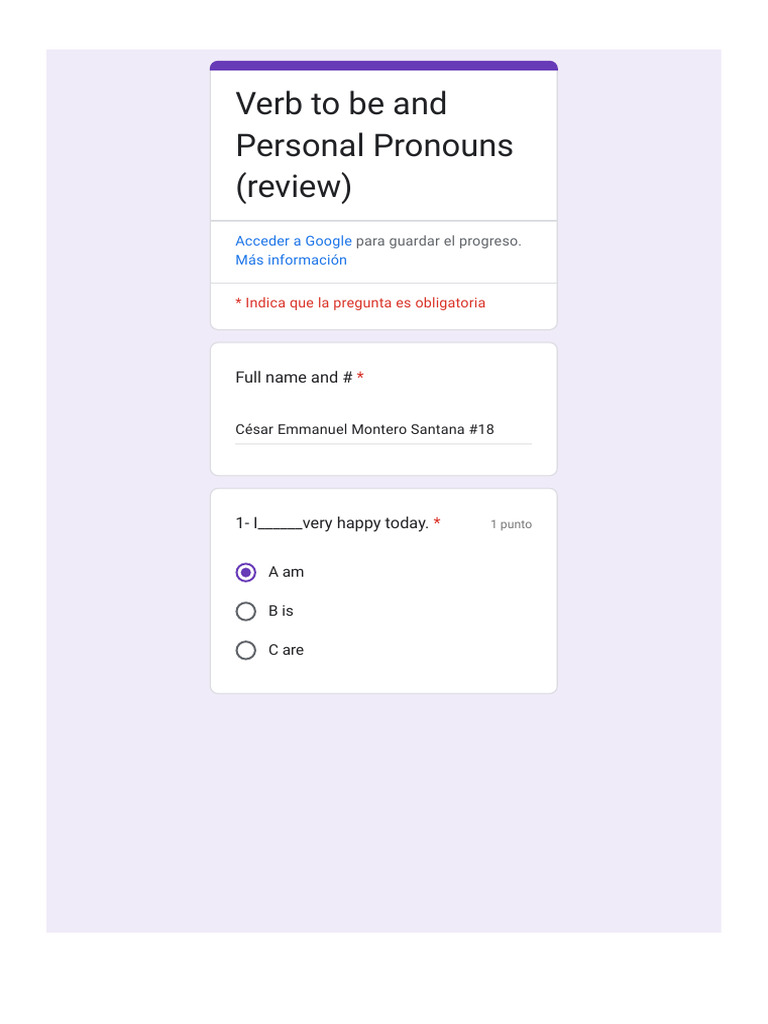 Verb To Be and Personal Pronouns (Review) | PDF
