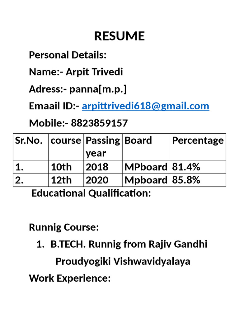 Arpit Trivedi's Resume Summary | PDF