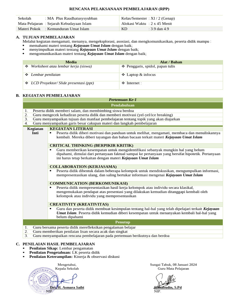 RPP SKI Kelas 11 SEM 2 2023-2024 | PDF