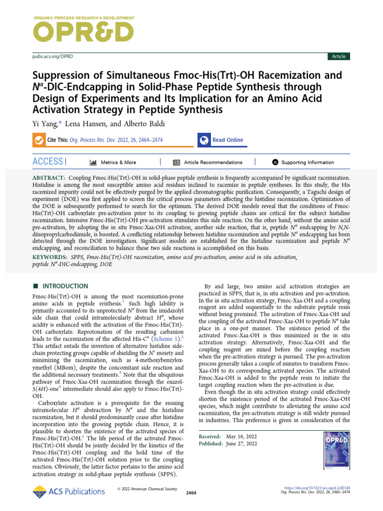 Suppression of Simultaneous Fmoc-His(Trt)-OH Racemization and Nα‑DIC ...