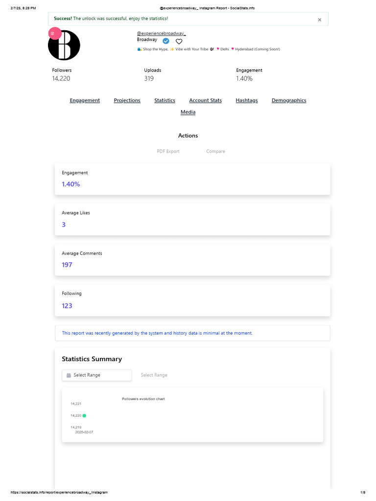 Instagram Stats for ExperienceBroadway | PDF