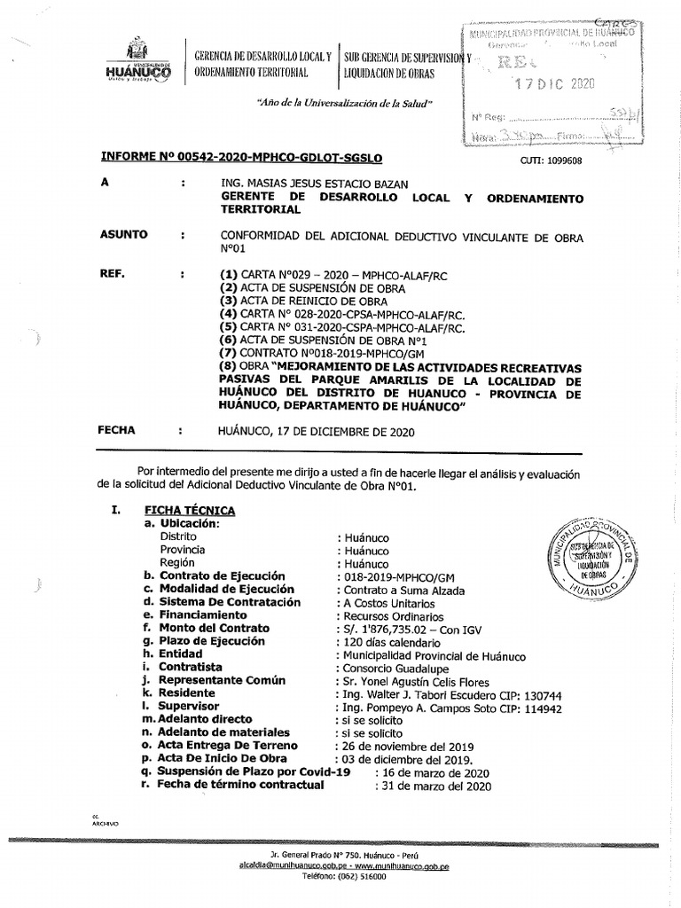 Informe Aprobacion de Adic - Deduc 1 | PDF