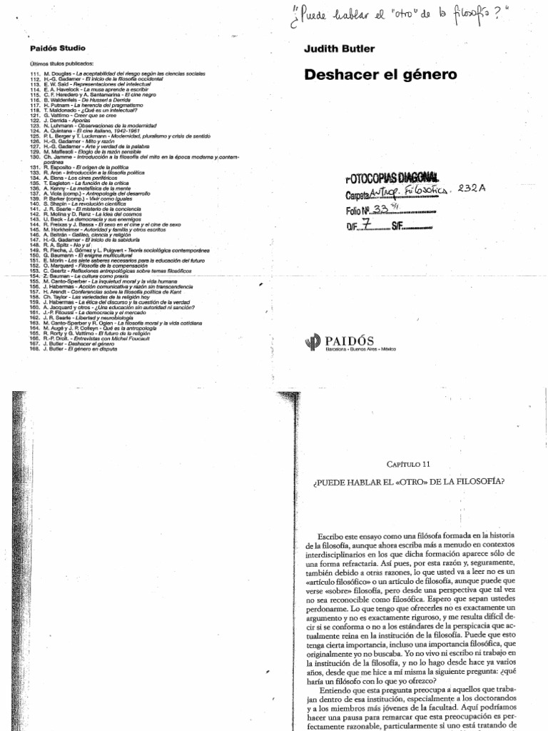Butler - Puede Hablar El Otro de La Filosofía | PDF