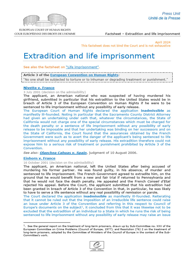FS Extradition Life Sentence ENG | PDF | Extradition | Life Imprisonment
