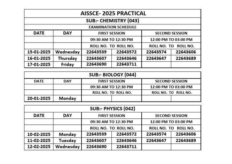 Science-Practical Time Table-1 | PDF