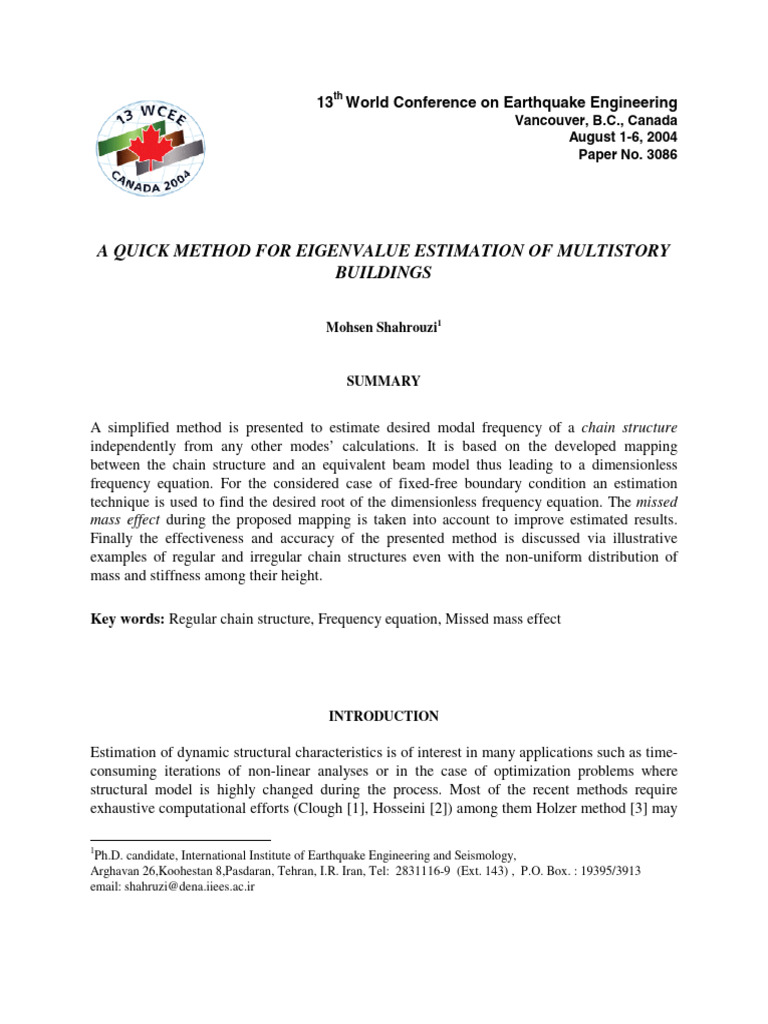 Quick Eigenvalue Estimation for Buildings | PDF | Equations | Beam ...