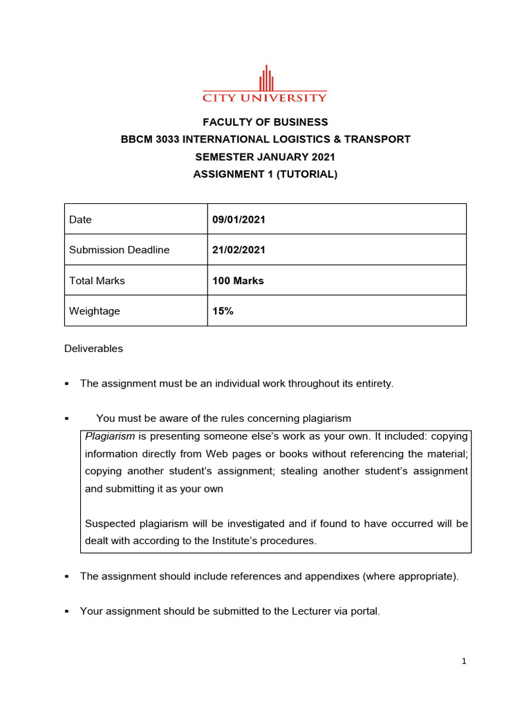 BBCM3033 Assignment 1 - Individual Assignment | PDF | Logistics