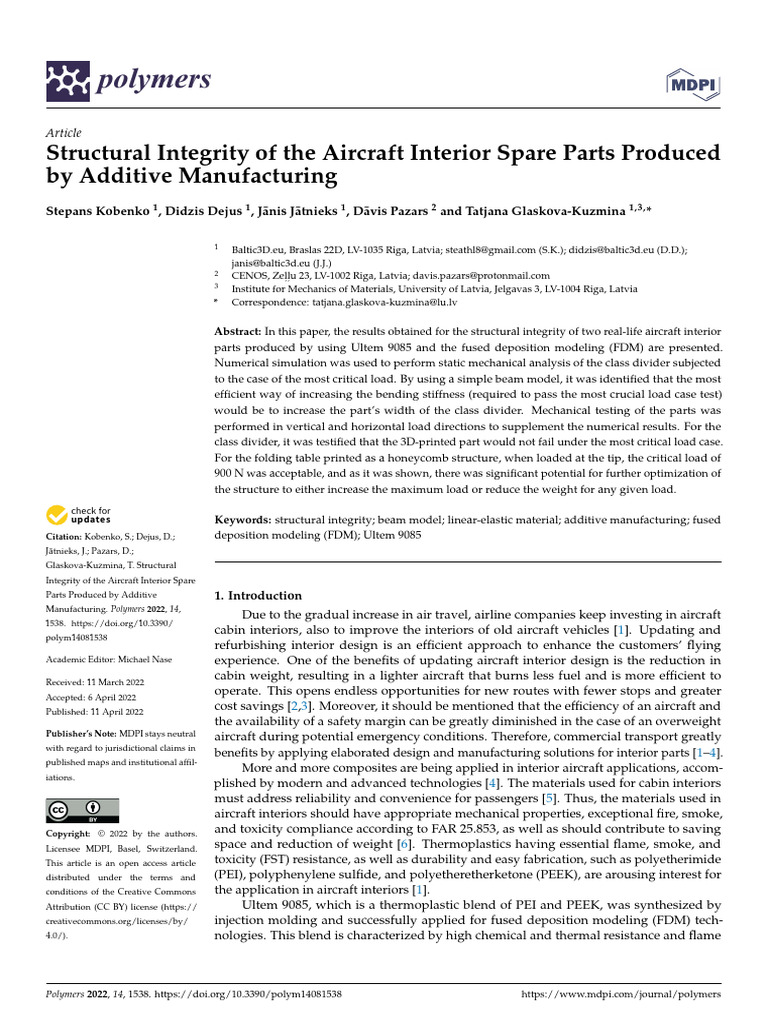 Aircraft Interior Parts: Additive Manufacturing Integrity | PDF ...