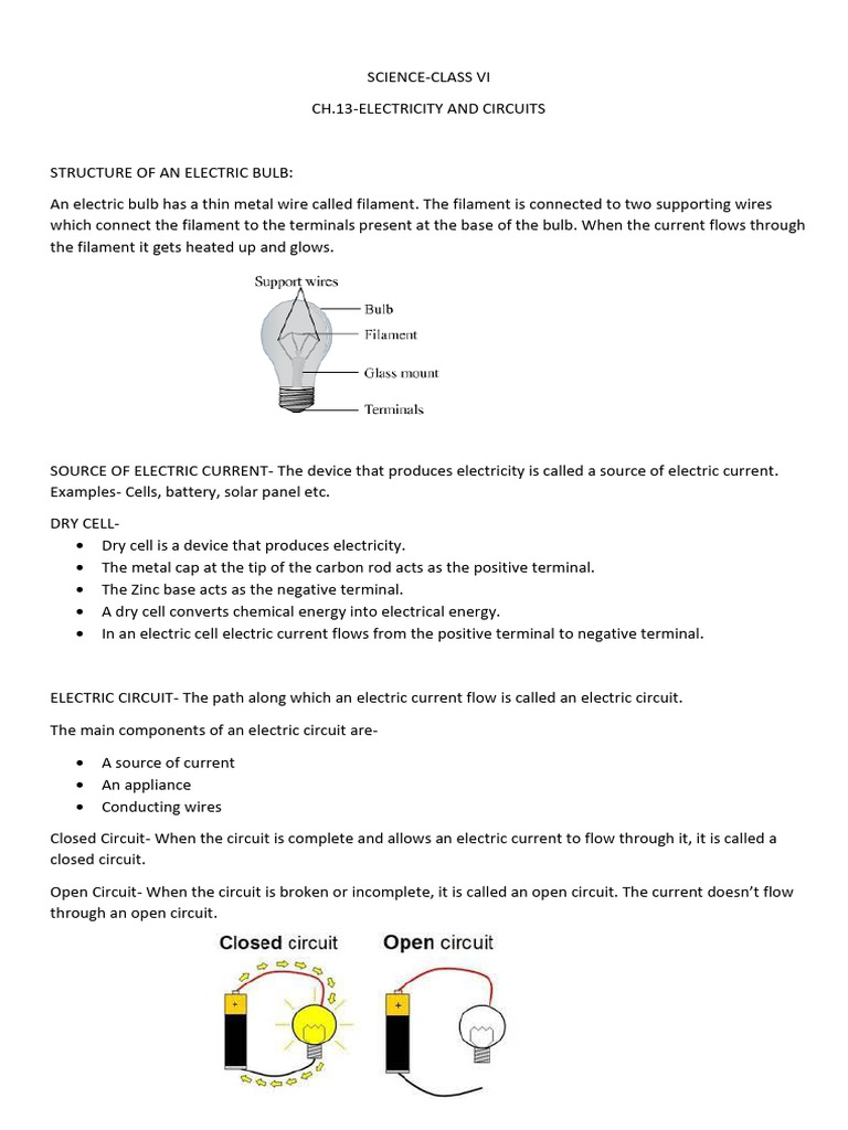 Electricity and Circuits Notes | PDF
