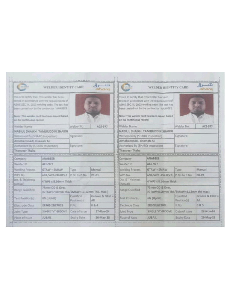 Welder Card Formet | PDF