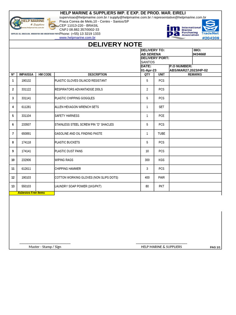 Delivery Note for Laundry Soap 550103 | PDF