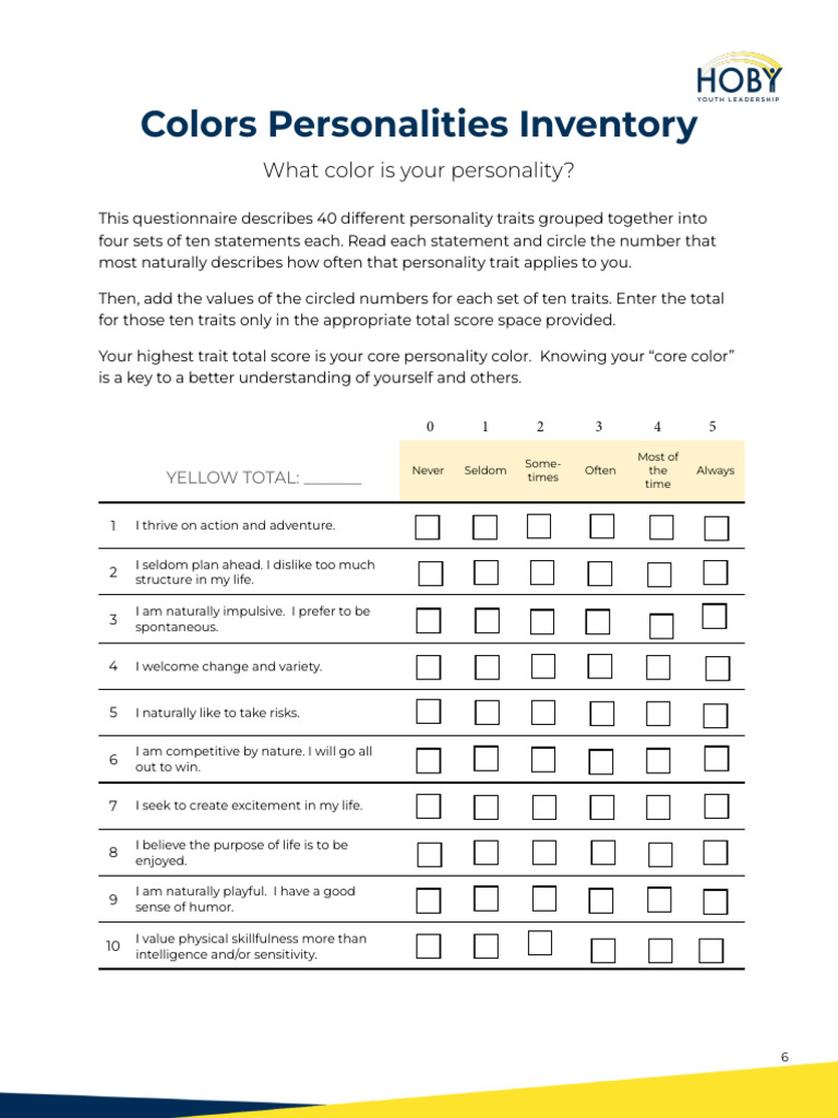 Colors Personality Assessment - Fillable | PDF | Idea | Psychology