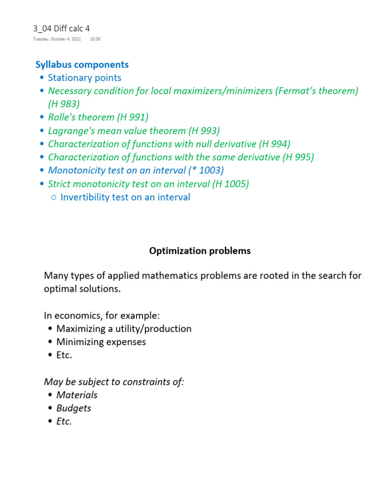 3 - 04 Diff Calc 4 Blank | PDF | Mathematical Optimization | Monotonic ...