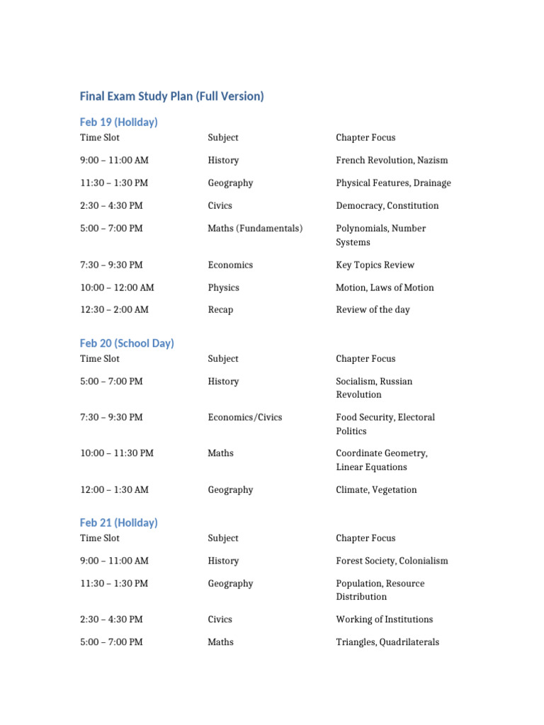 Final Exam Study Plan Full | PDF | Mathematics | Geometry