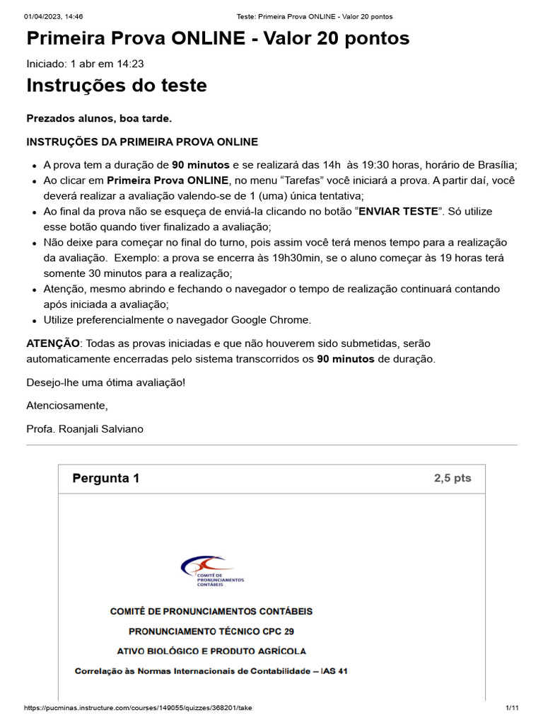 Primeira Prova Online: Instruções e Conteúdo | PDF | Opção (finanças ...