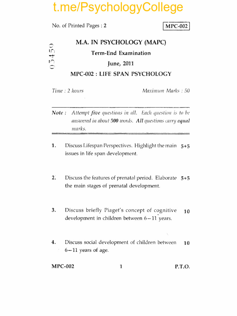Life Span Psychology Exam Questions | PDF | Developmental Psychology ...