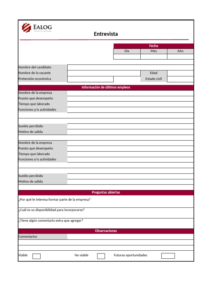 Formato de Entrevista Laboral | PDF