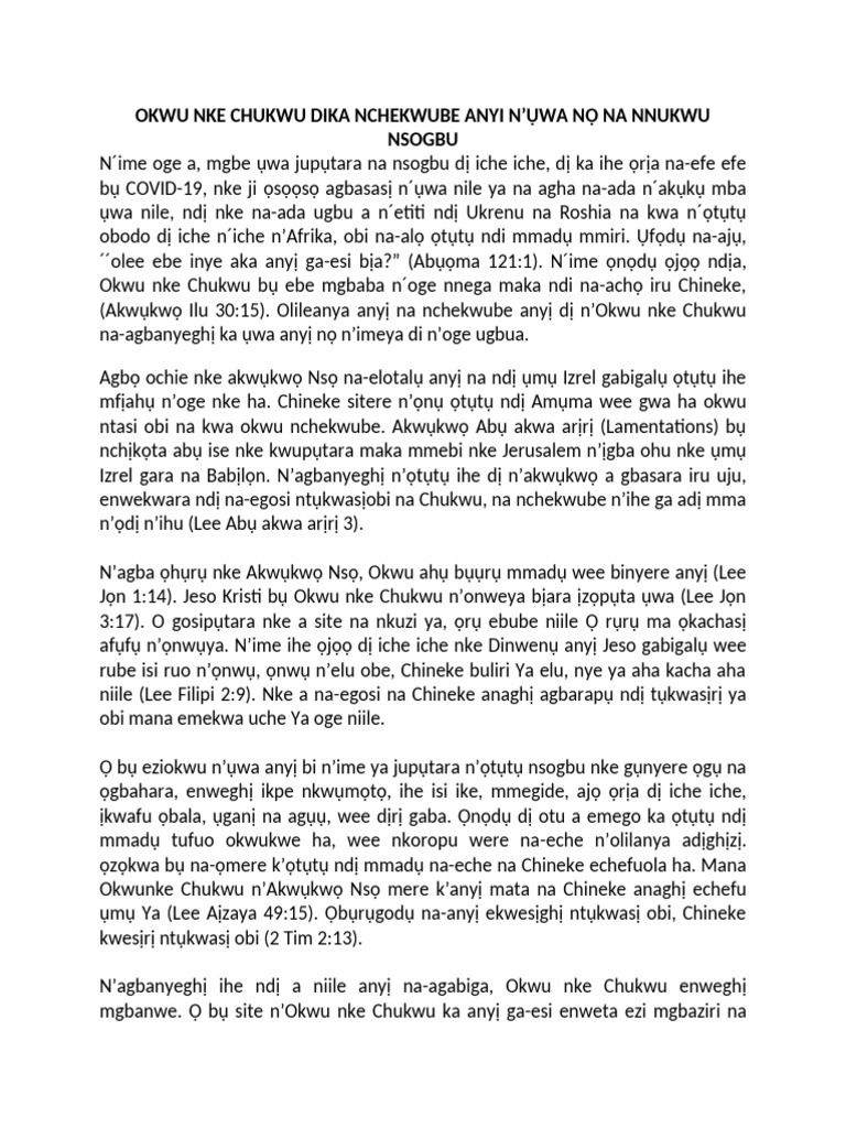 Ozi Mbido Maka Ihe Ogugu Na Ntughari Uche 2022 | PDF
