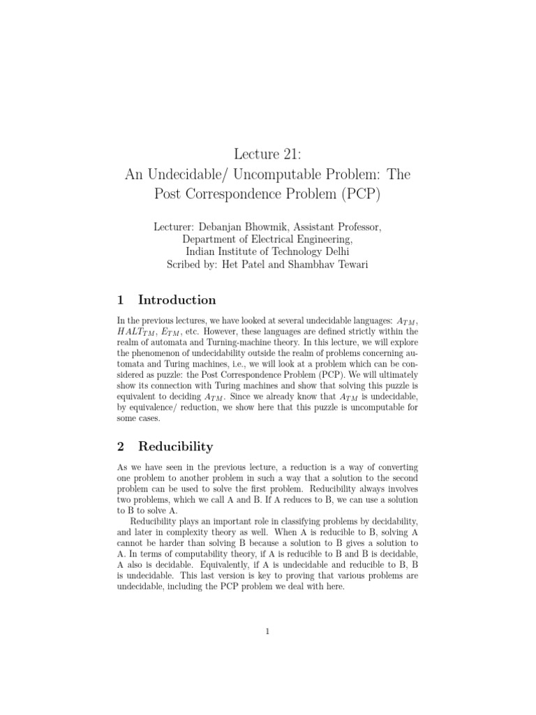 Lecture21 Undecidability PCP | PDF | String (Computer Science ...