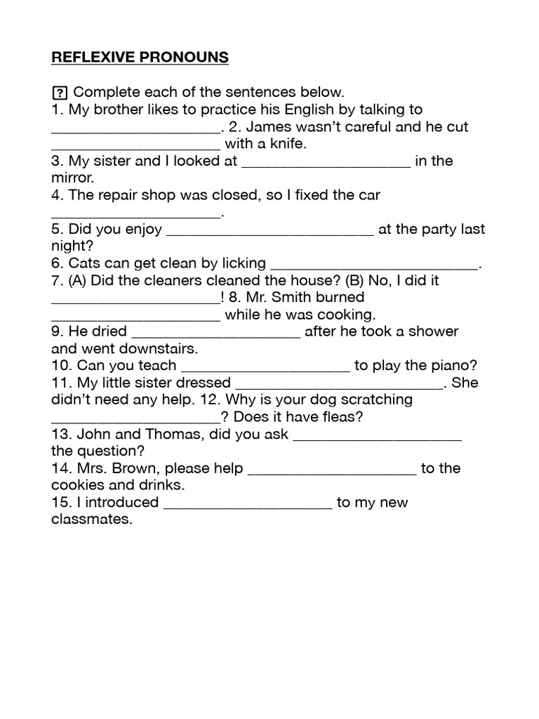 Reflexive Pronouns + Key | PDF