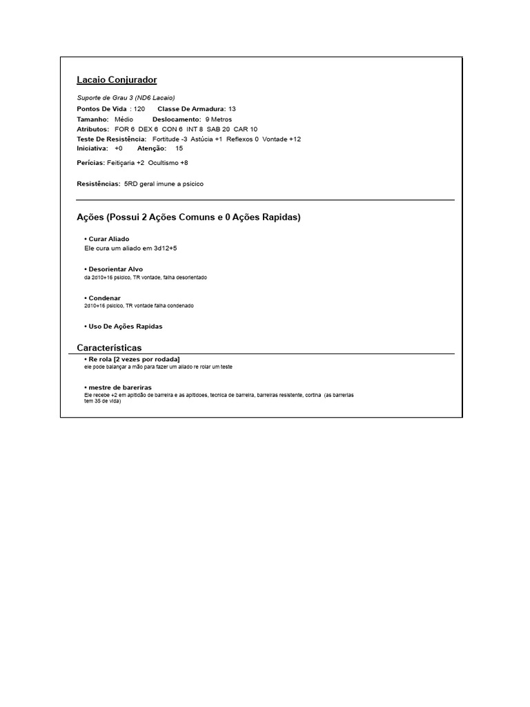 Lacaio Conjurador - Ficha Final | PDF