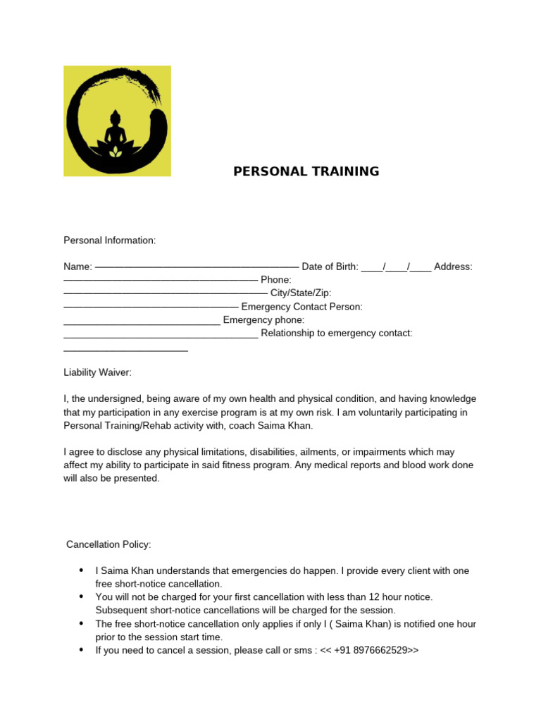 Personal Training Disclaimer | PDF