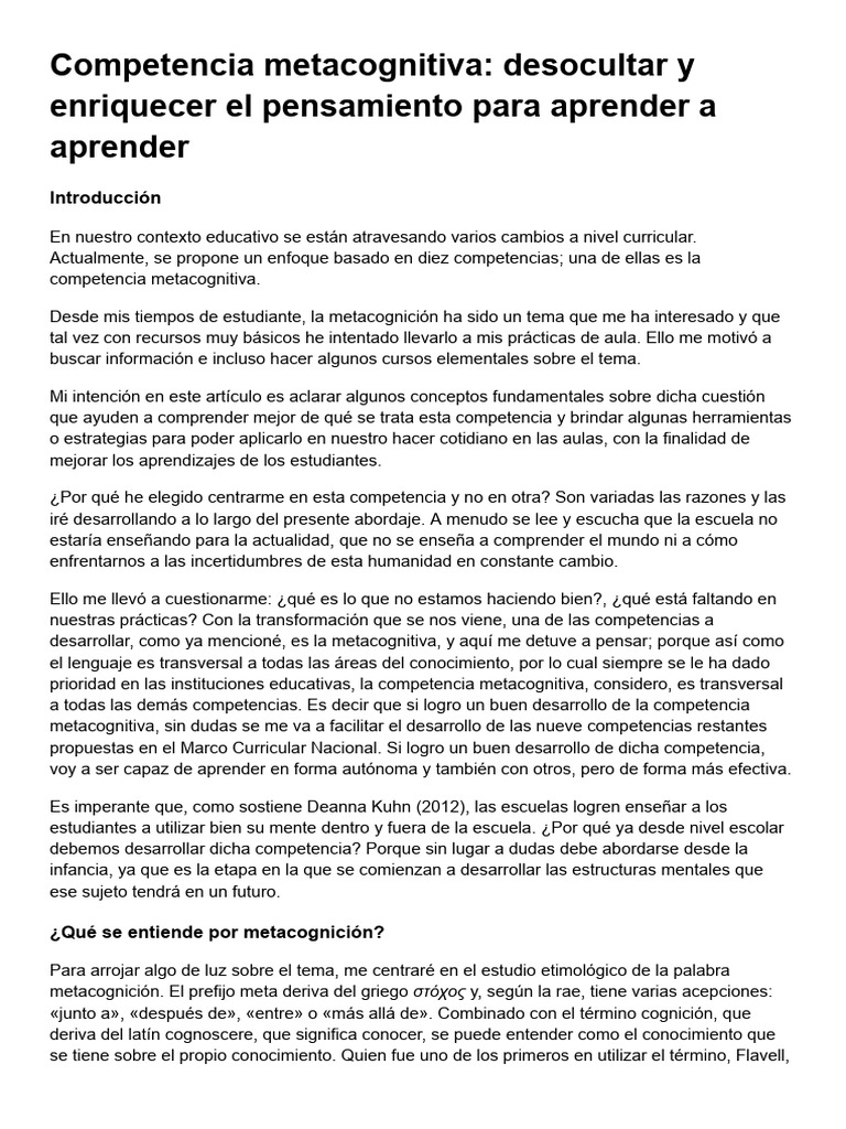 Tema 4 Metacognitiva. Propia | PDF | Evaluación | Aprendizaje