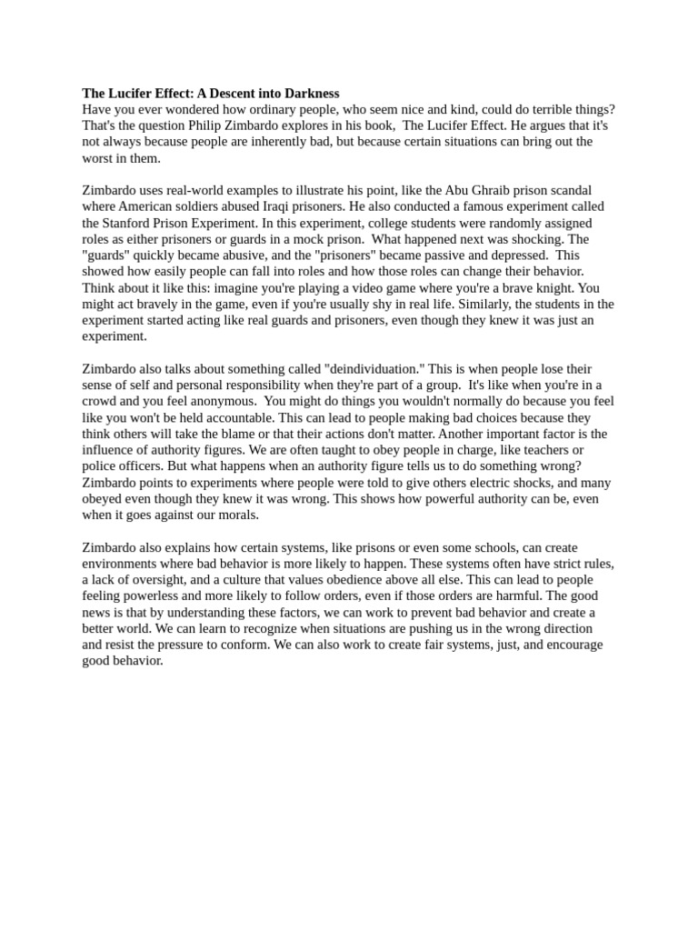 Understanding The Lucifer Effect | PDF | Psychological Concepts ...