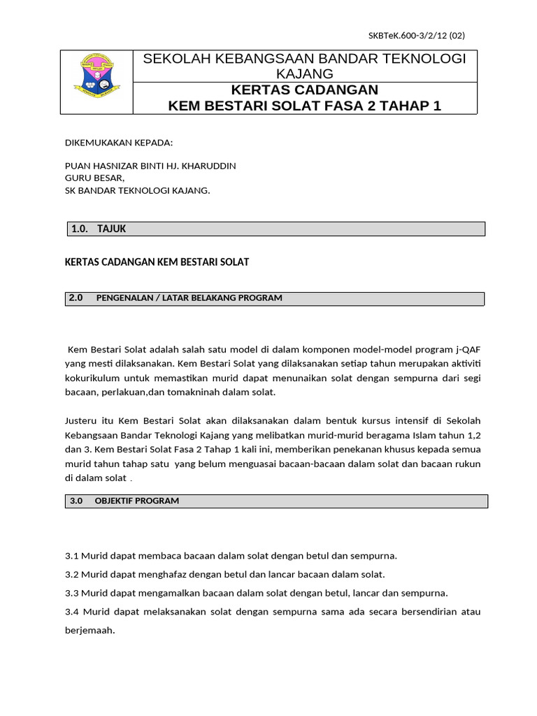 Kertas Kerja Kbs Fasa 2 Tahap 1 2024 | PDF