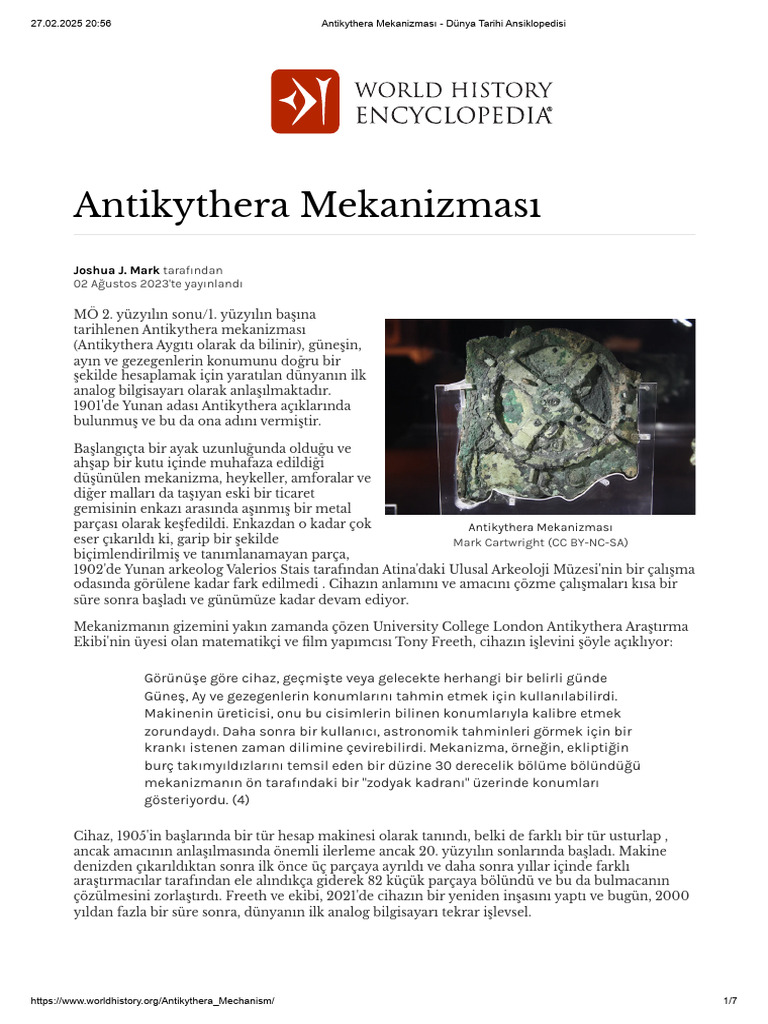 Antikythera Mekanizması - Dünya Tarihi Ansiklopedisi | PDF | Planets