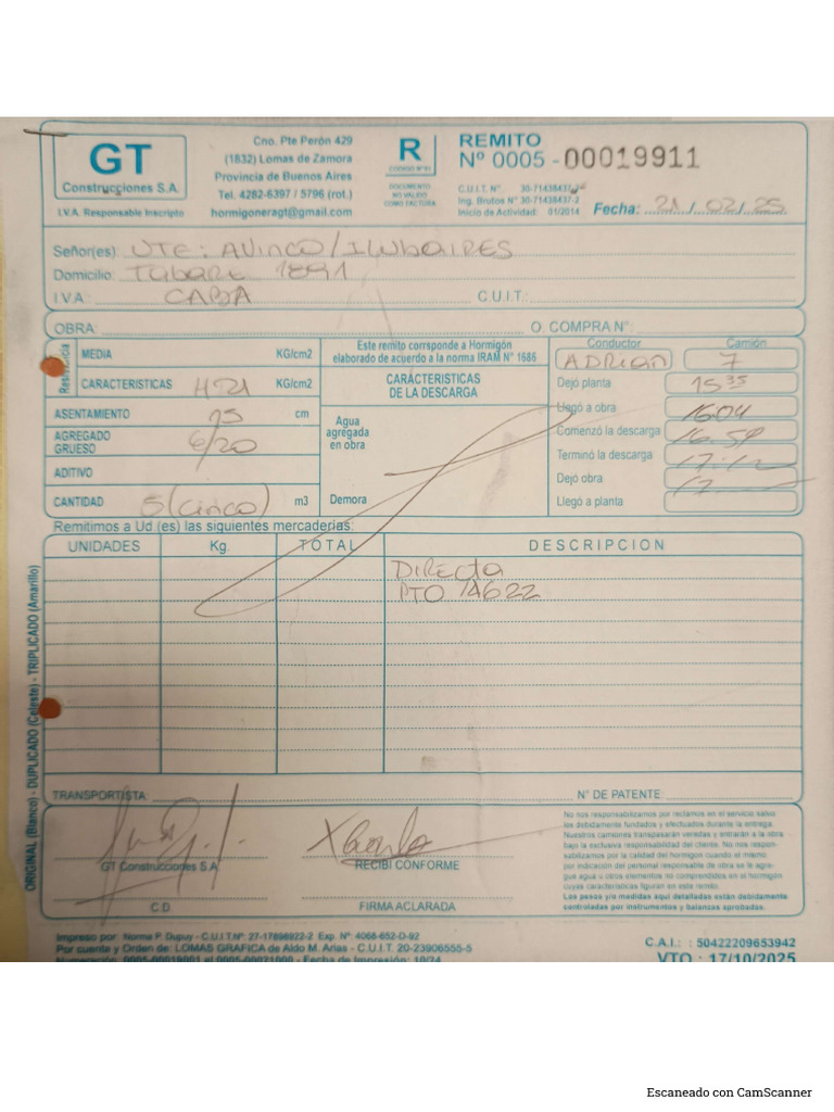 Remitos UTE Avinco-Ilubaires 242 | PDF