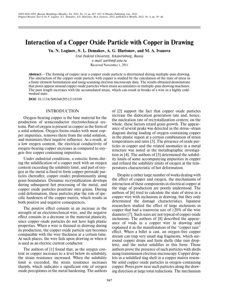 Copper Oxide Particle Interaction in Drawing | PDF | Stress (Mechanics ...