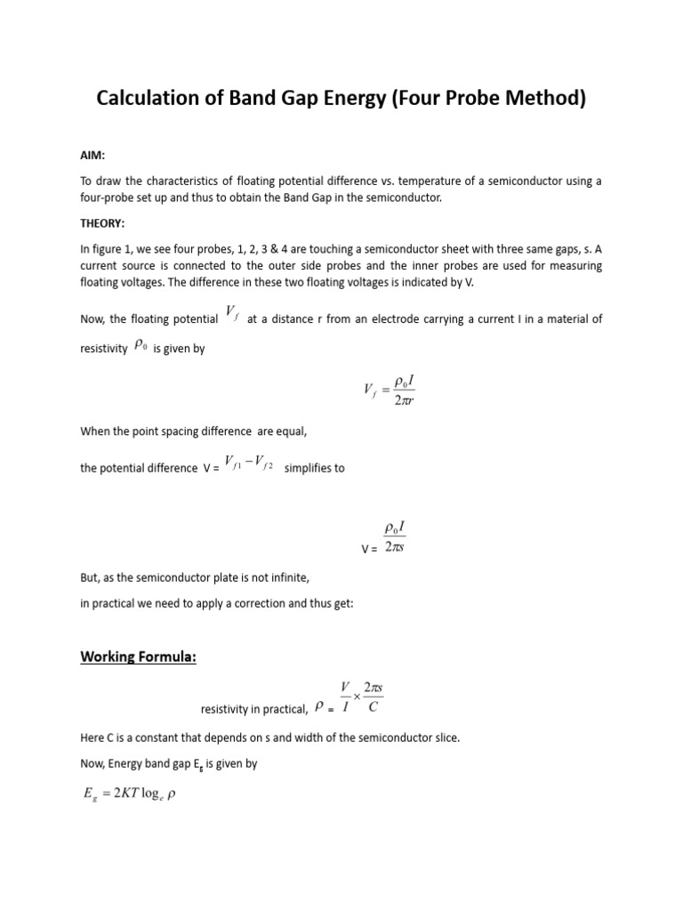 Band Gap Energy (Four Probe Method) | PDF | Electrical Resistivity And Conductivity | Temperature